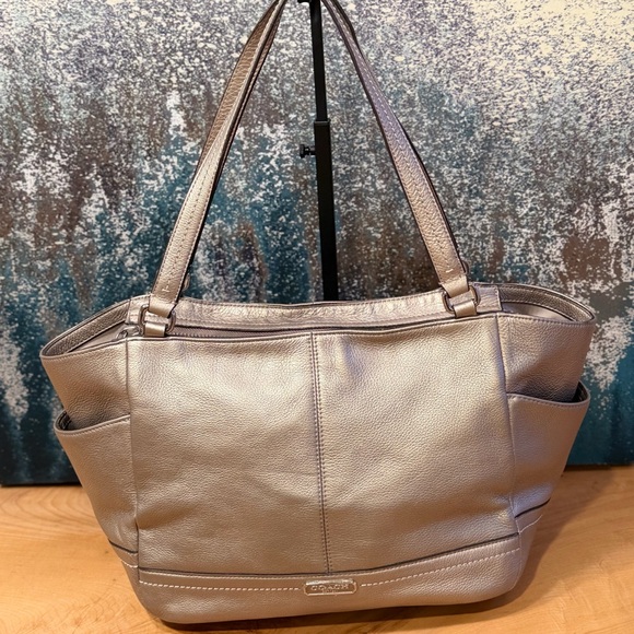 Coach | Bags | Coach Silver Metallic Park Leather Carrie Tote 23 | Poshmark